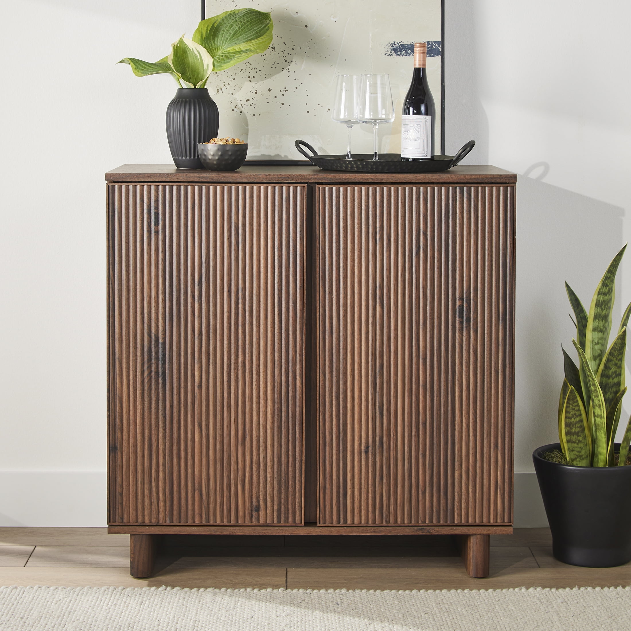 Better Homes Gardens Lillian Fluted Bar Cabinet Walnut Finish Walmart