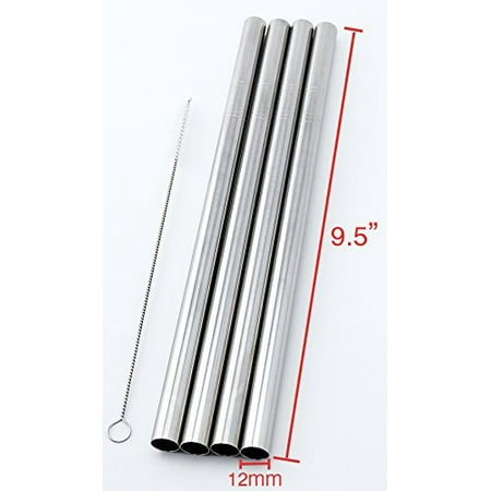 4 Stainless Steel Straws Big Straw Extra Wide 1/2" x 9.5" Long Thick ...