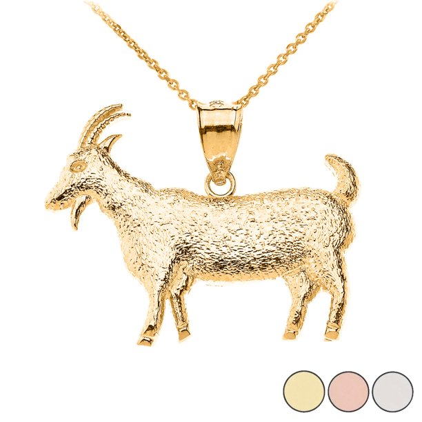 GOAT TEXTURED CHARM PENDANT NECKLACE IN SOLID GOLD (YELLOW/ROSE/WHITE ...