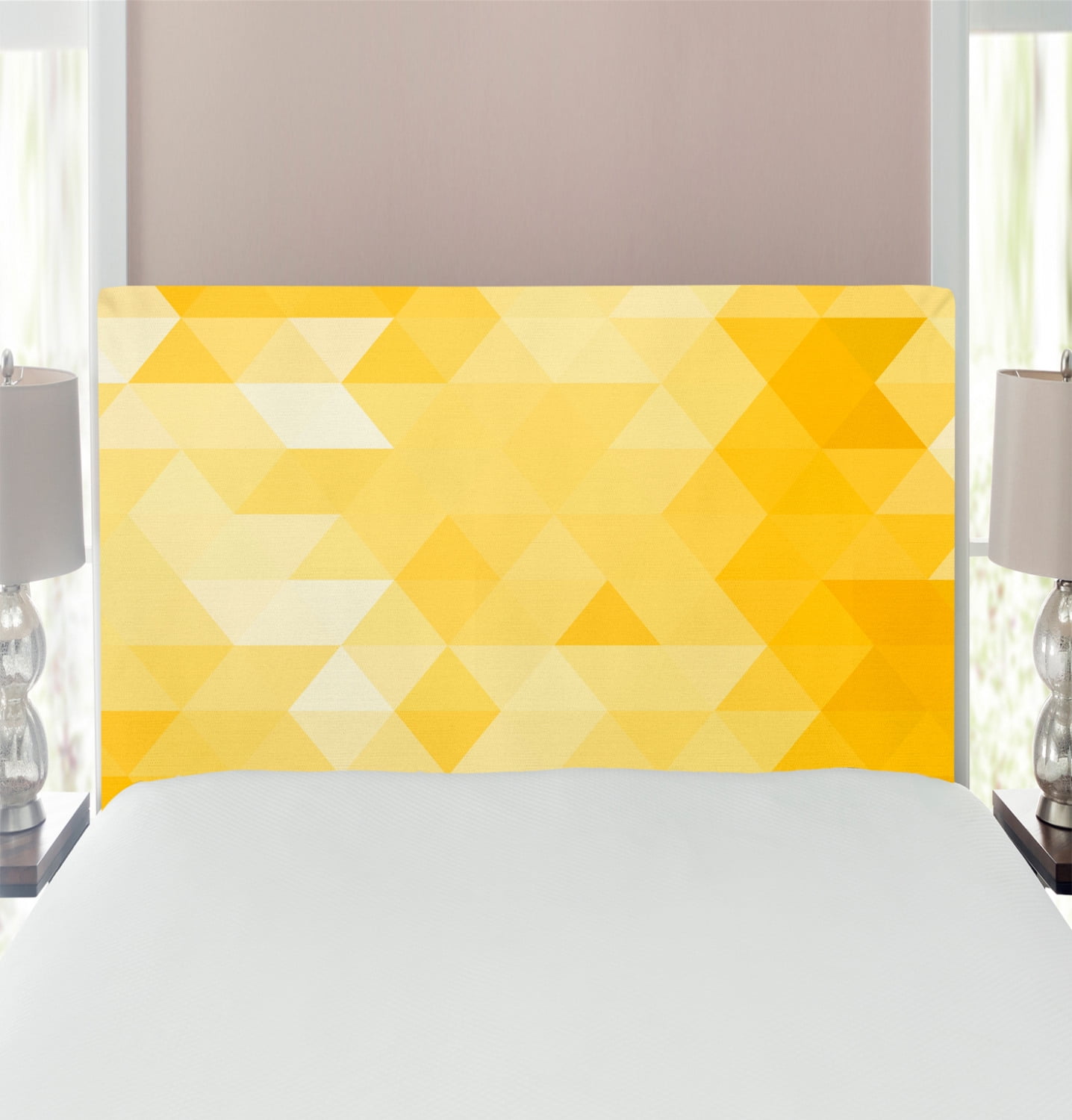 Yellow Headboard, Abstract Triangle Geometrical Shaded Patterns with ...