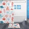 Bath Curtain & 72x72in Non-Slip Bath Mat Set 12-Grommet Shower Curtain ...