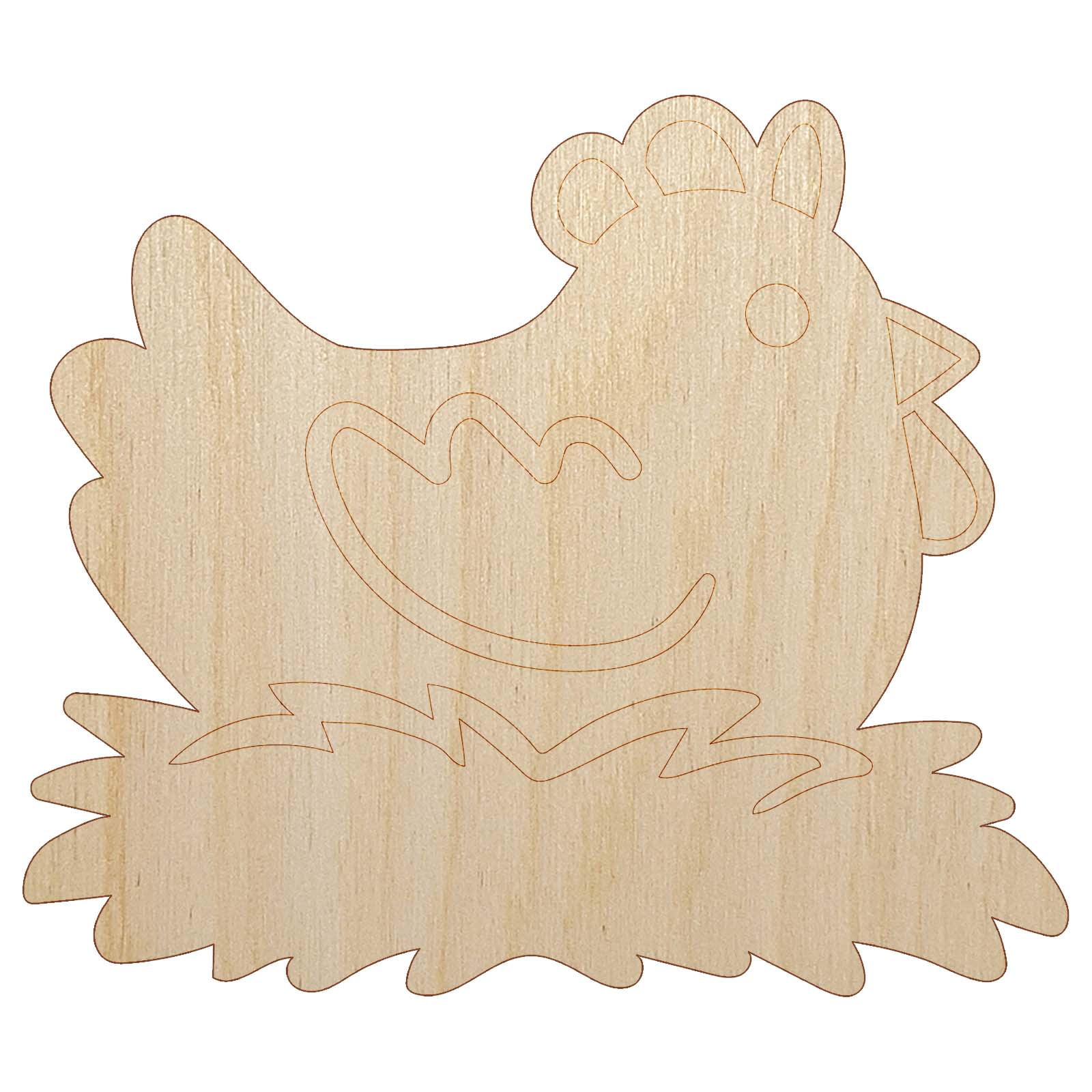 Cartoon Chicken Hen Sitting on Nest Wood Shape Unfinished Piece Cutout ...
