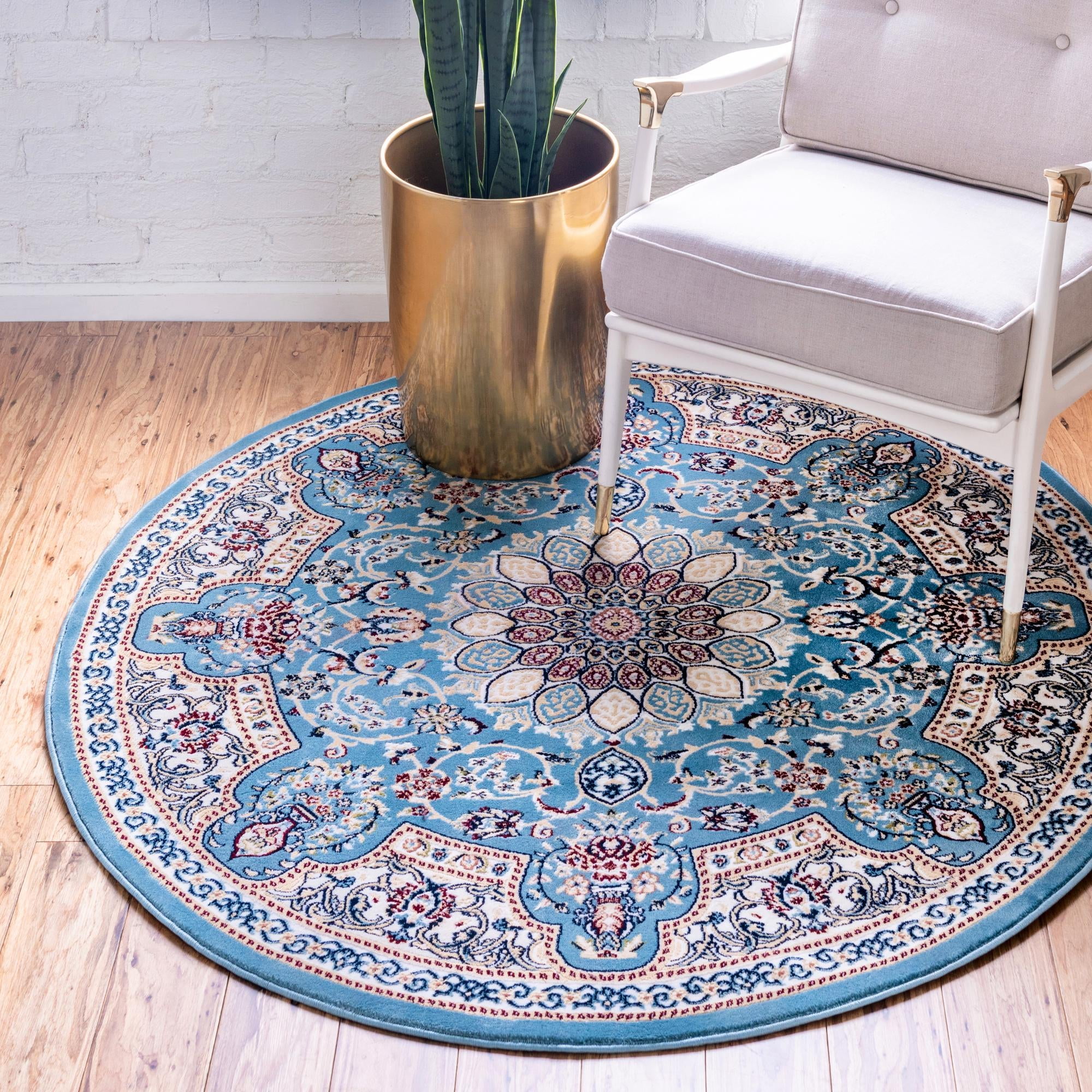 Rugs.com Rabia Collection Rug – 5' Round Blue Low Rug Perfect For ...