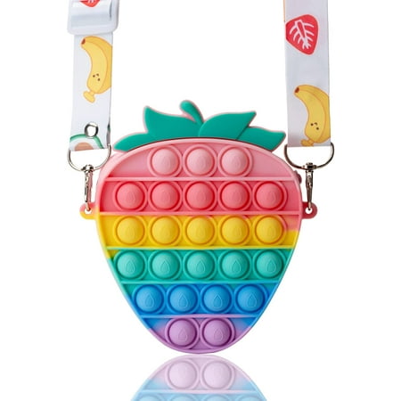 Pop Purse for Girls Crossbody, Strawberry Poppers Shoulder Bag Fidget ...