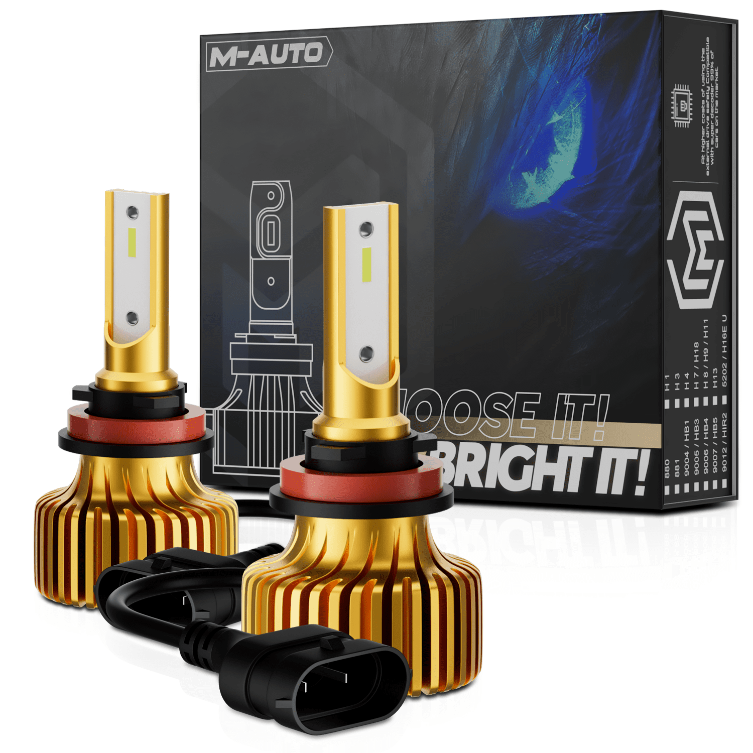 M-AUTO 1 Pair H8 6500K White LED Headlight Bulbs High/Low Beam Fog ...