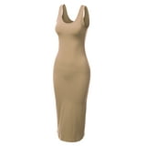 Doublju Women's Sleeveless Bodycon High Split Tank Midi Dress Shirring ...