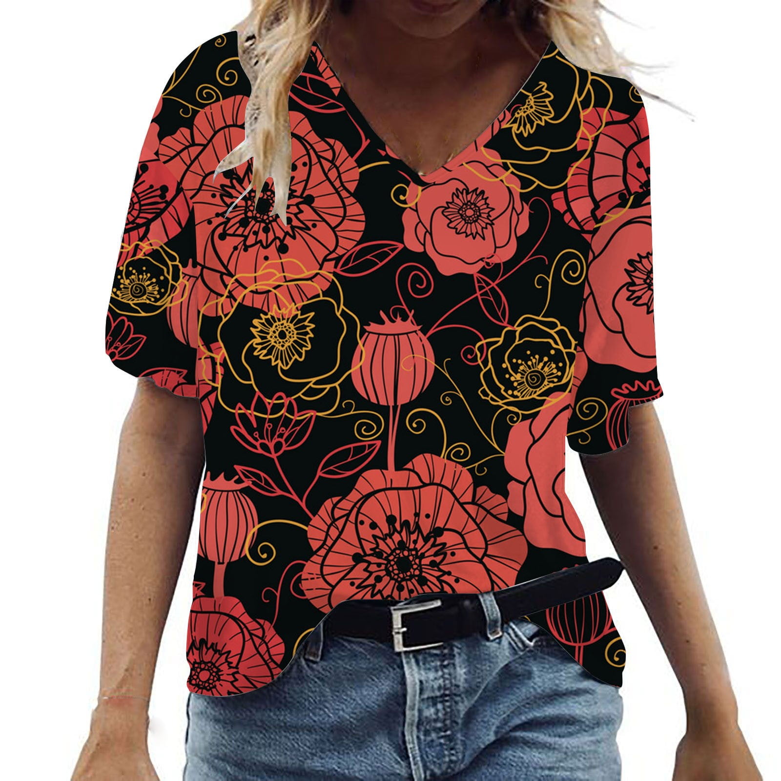 Scyoekwg Womens Summer Tops Trendy Short Sleeve T Shirts Casual V-Neck ...