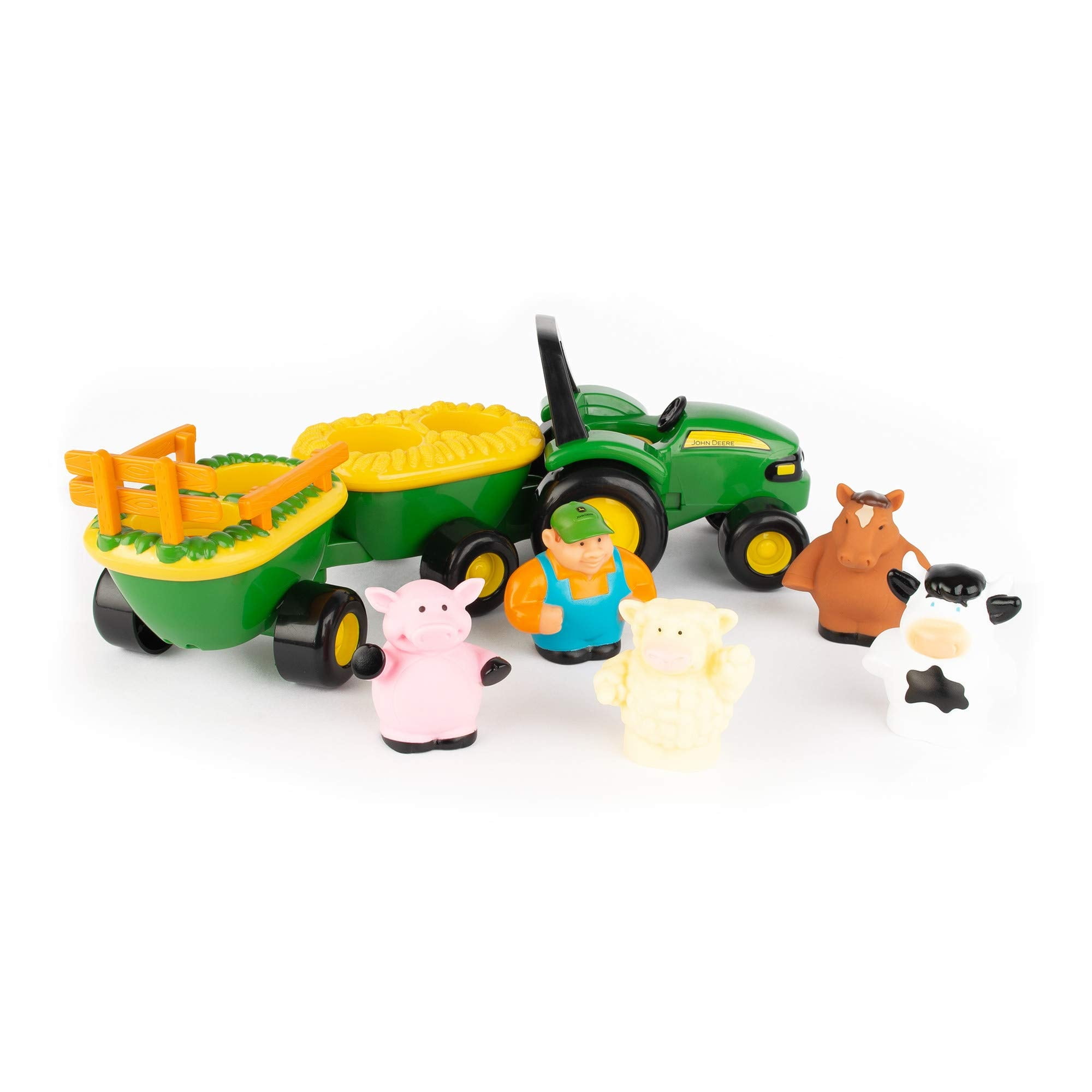 John Deere Animal Sounds Hayride Musical Tractor Toy Musical Hayride Toddler Toys Includes Farmer Figure Tractor And 4 Farm Animals Toddler
