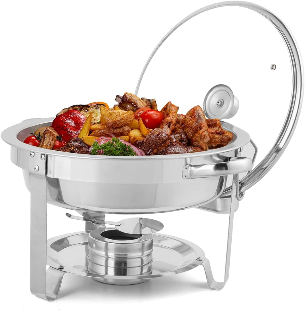 ROVSUN 5 Qt Round Chafing Dish Buffet Set with Glass Lid & Lid Holder ...