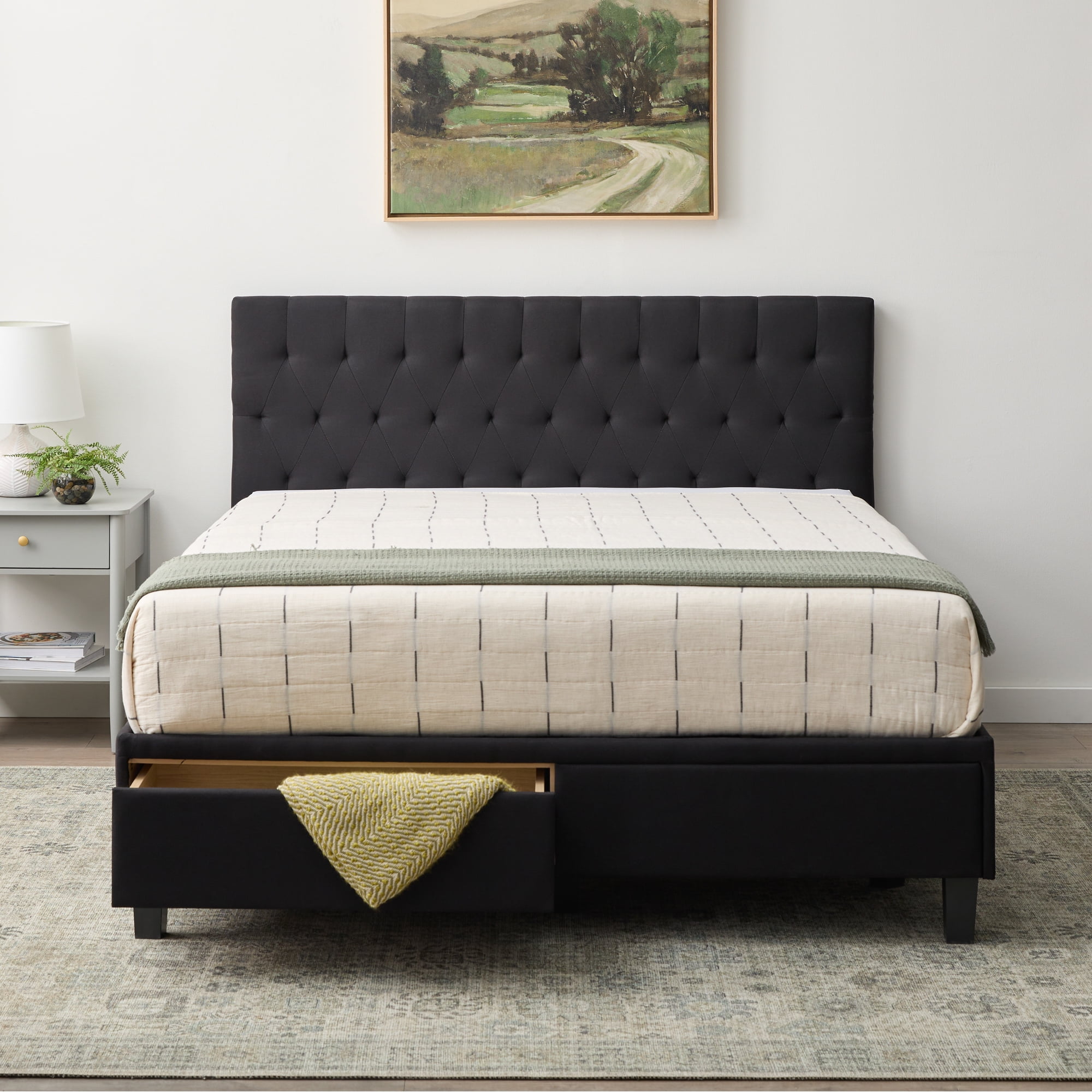Rest Haven Nampa Upholstered Bed with Drawers, Full, Black - Walmart.com