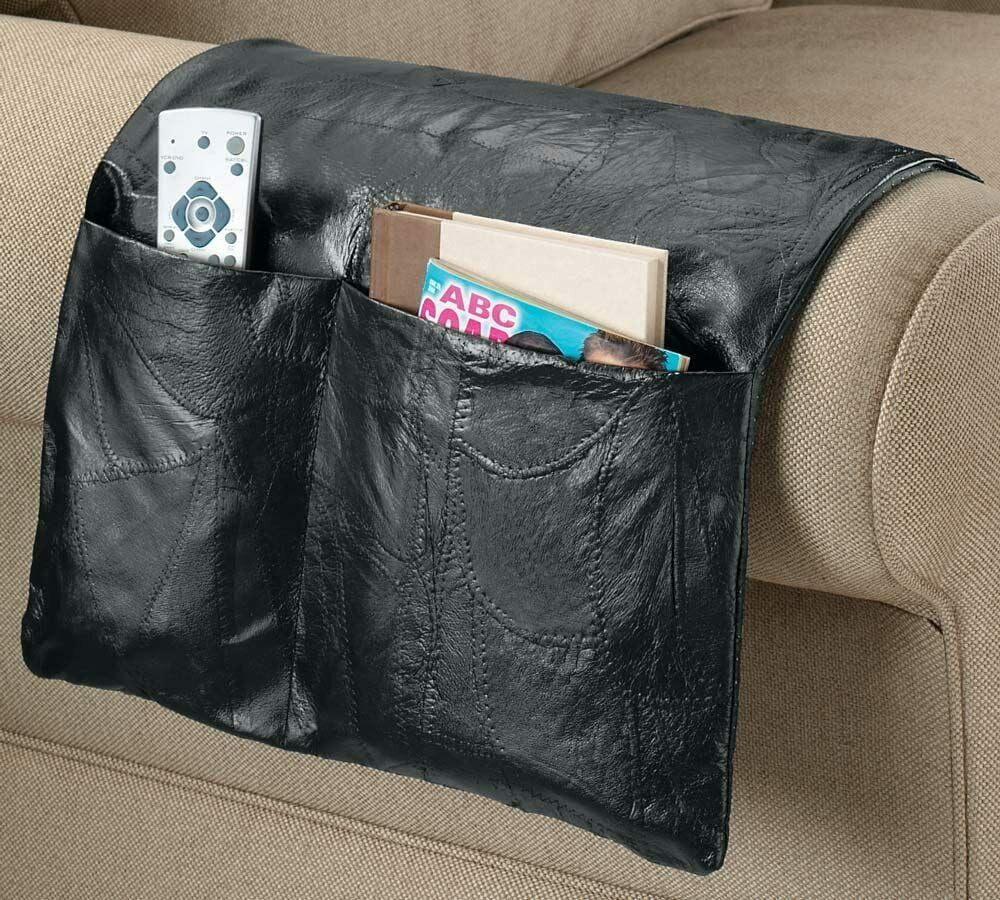 Genuine Leather Chair and Sofa Arm Caddy Organizer - Black - Walmart.com