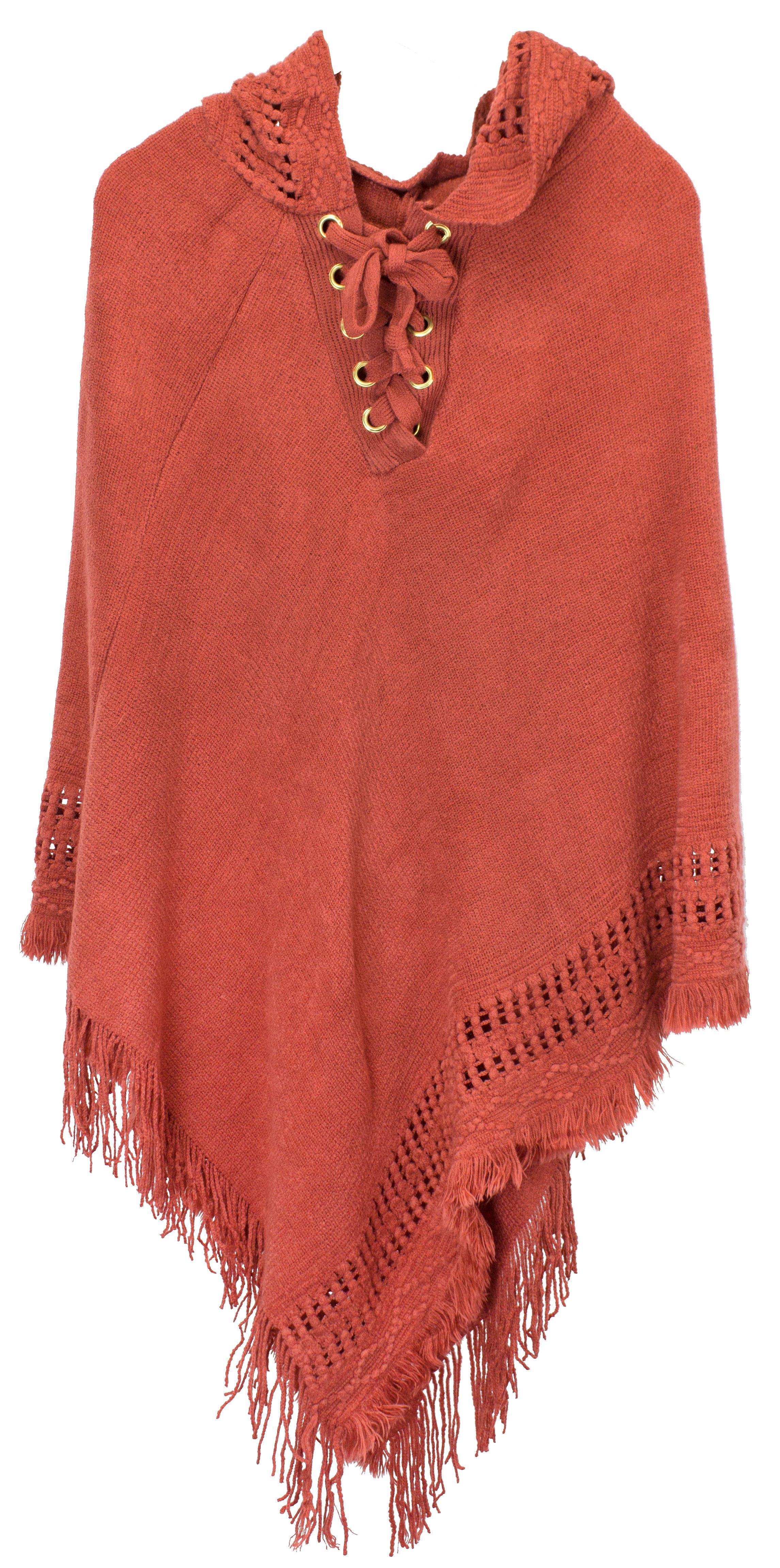 StylesILove Women Fringed Lace Up Hooded Poncho Pullover Cardigan Soft ...