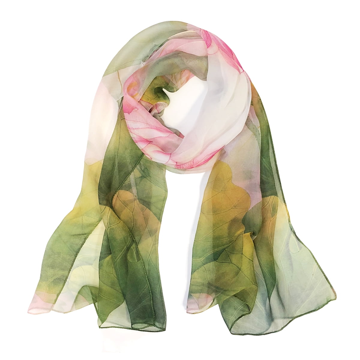 Wrapables® Lightweight Sheer Silky Feeling Chiffon Scarf, Green Lotus ...
