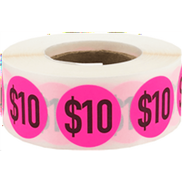 $10 Fluorescent Pink Pricing Sale Circle Stickers, 0.75 Inches Round ...