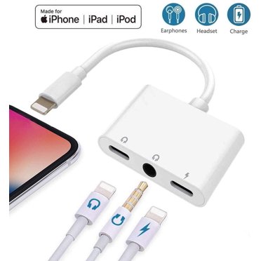 3 in 1 Lighting to 3.5mm Headphone Jack Adapter,AUX Dual Audio Adapter ...