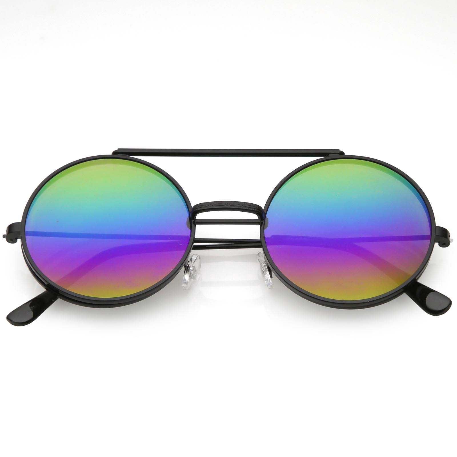 Mid Size Flip-Up Colored Mirror Lens Round Django Sunglasses 49mm ...
