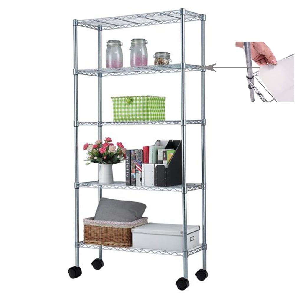 Hassch 5 Tier Adjustable Storage Shelf Metal Storage Rack Wire Shelving ...