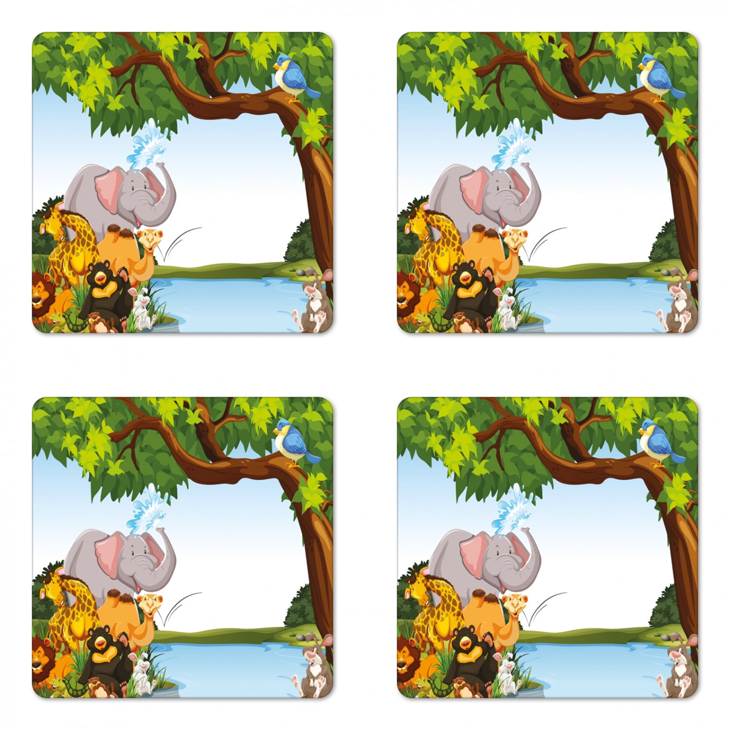 Cartoon Coaster Set of 4, Various Cartoon Style Animals Together by ...
