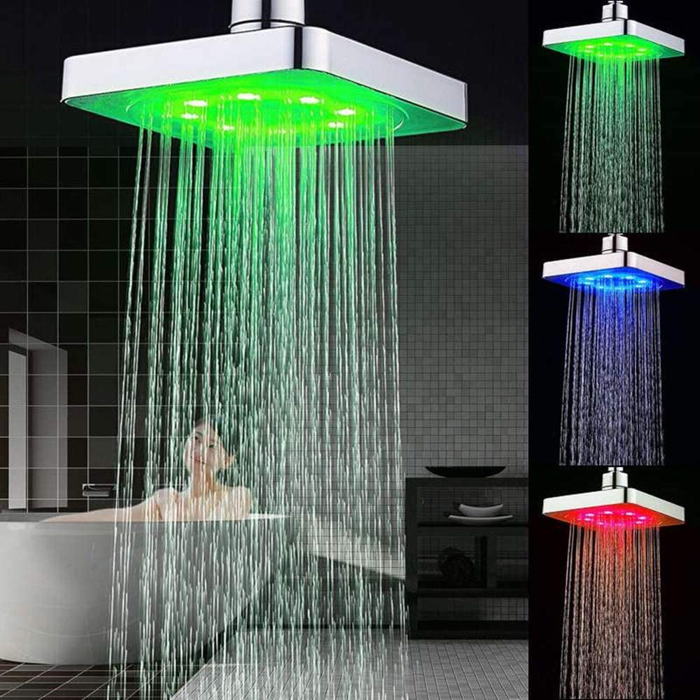 Shower Head 3 Colors Changing LED Showerhead Rainfall Shower 6 Inch ...