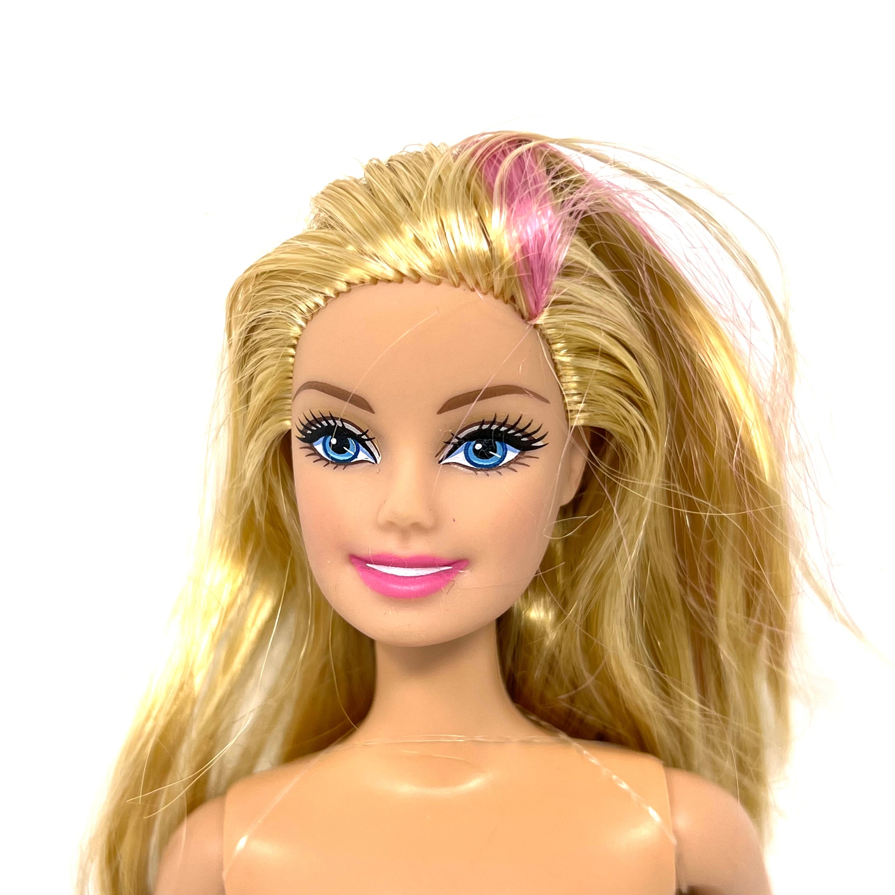 Nude Barbie Doll Blue Eyes Pink Lips Blond Hair With Pink Highlight
