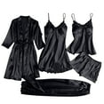 BLTIBY Womens Pajama Sets 5PCS Satin Silk Sleepwear Lace Trim Robe Set ...