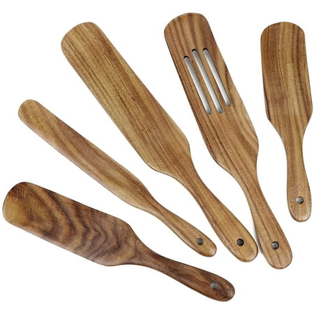 Wooden Spurtle Set,5 Pcs Natural Teak Wood Kitchen Utensils Set for ...
