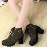 Patlollav Women Boots Retro Thick Heel High Heel Shoes Boots Plus Size ...