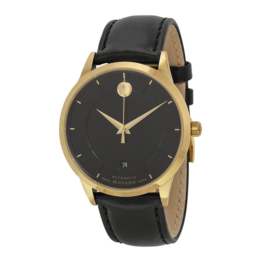 Movado - Movado 1881 Automatic Black Dial Black Leather Mens Watch ...