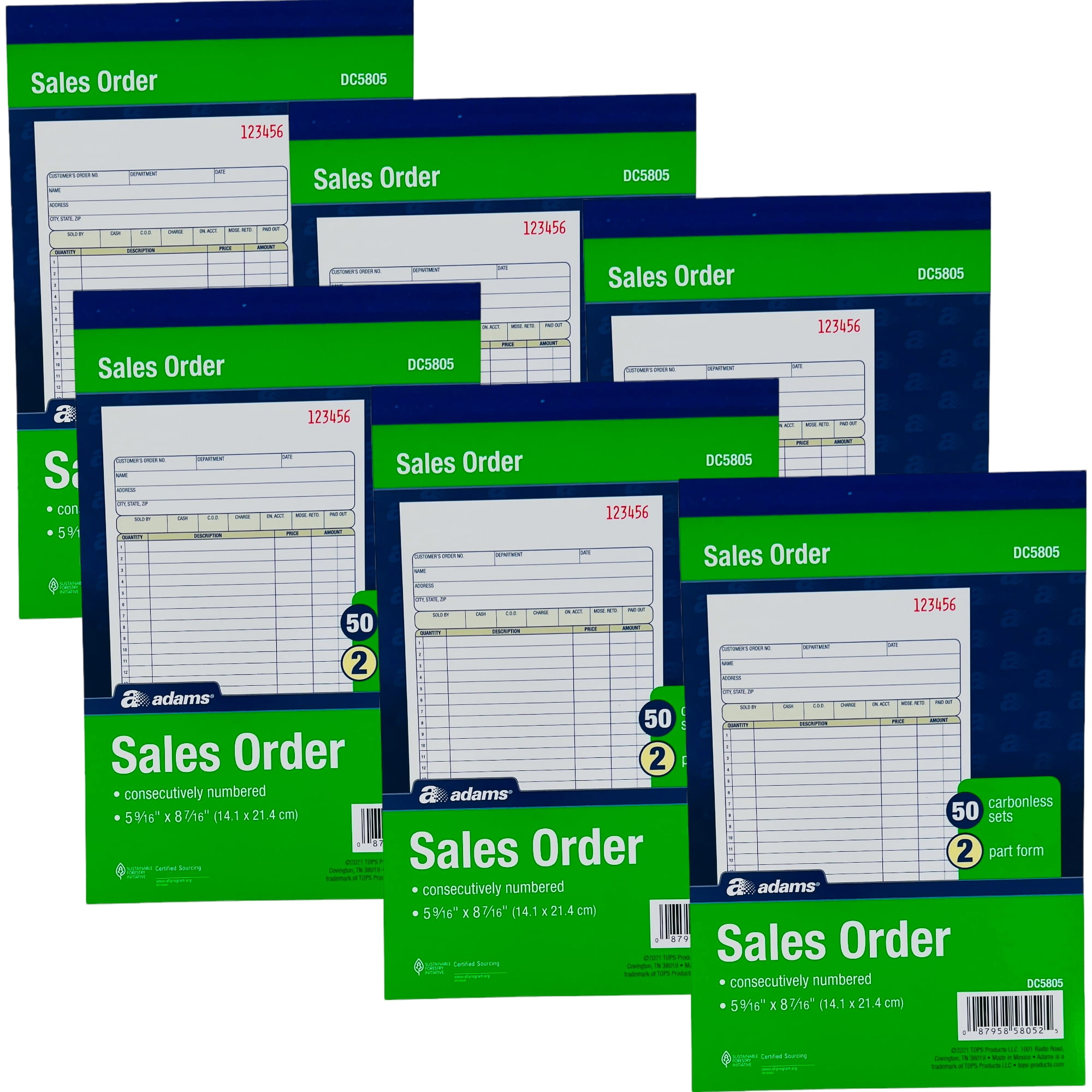 (6 Pack) Adams Sales Order Book, 2-Part, Carbonless, White/Canary, 5-9/ ...