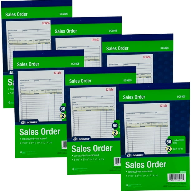 (6 Pack) Adams Sales Order Book, 2-Part, Carbonless, White/Canary, 5-9/ ...