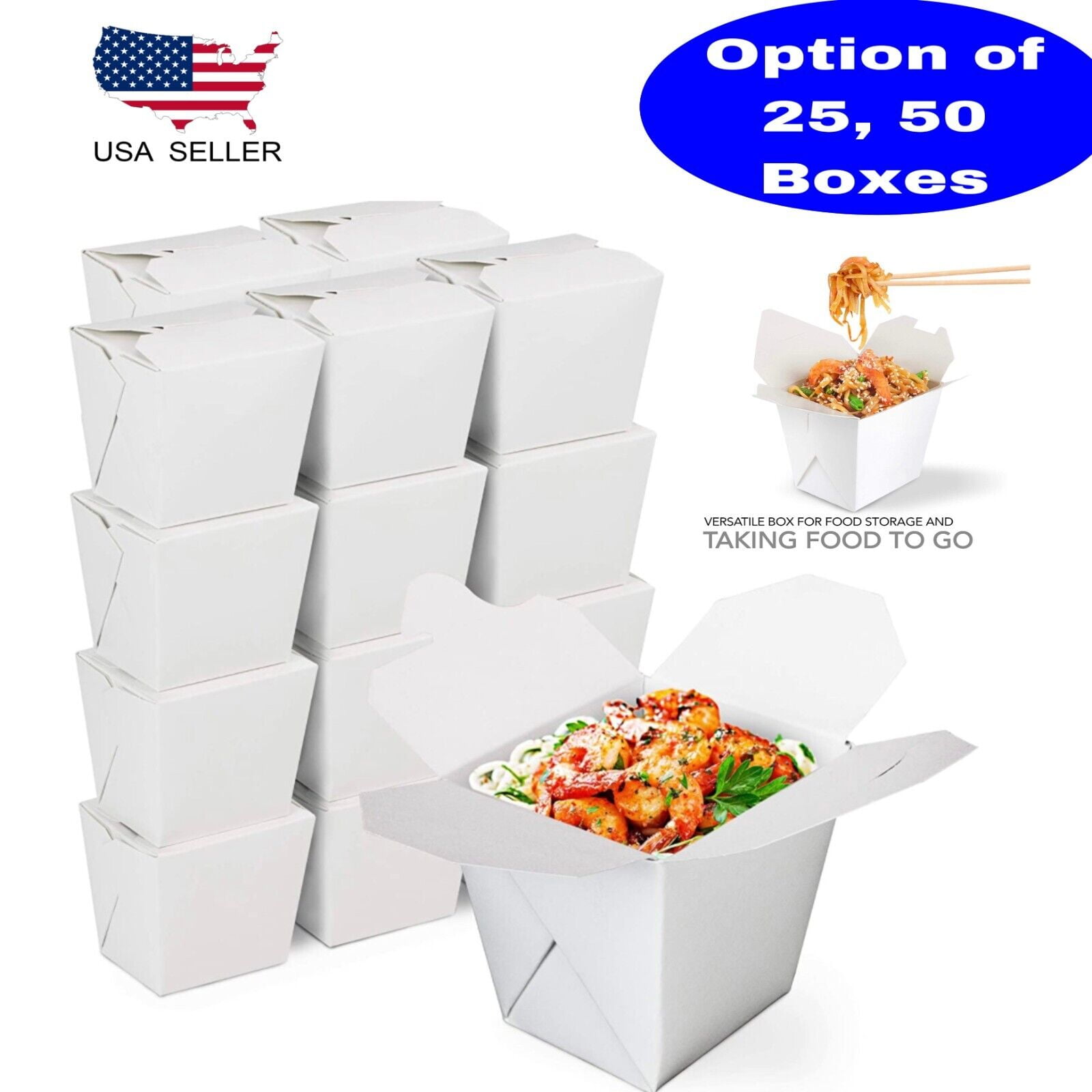 16 oz Takeout Boxes Food Containers White Paperboard Chinese Asian food ...