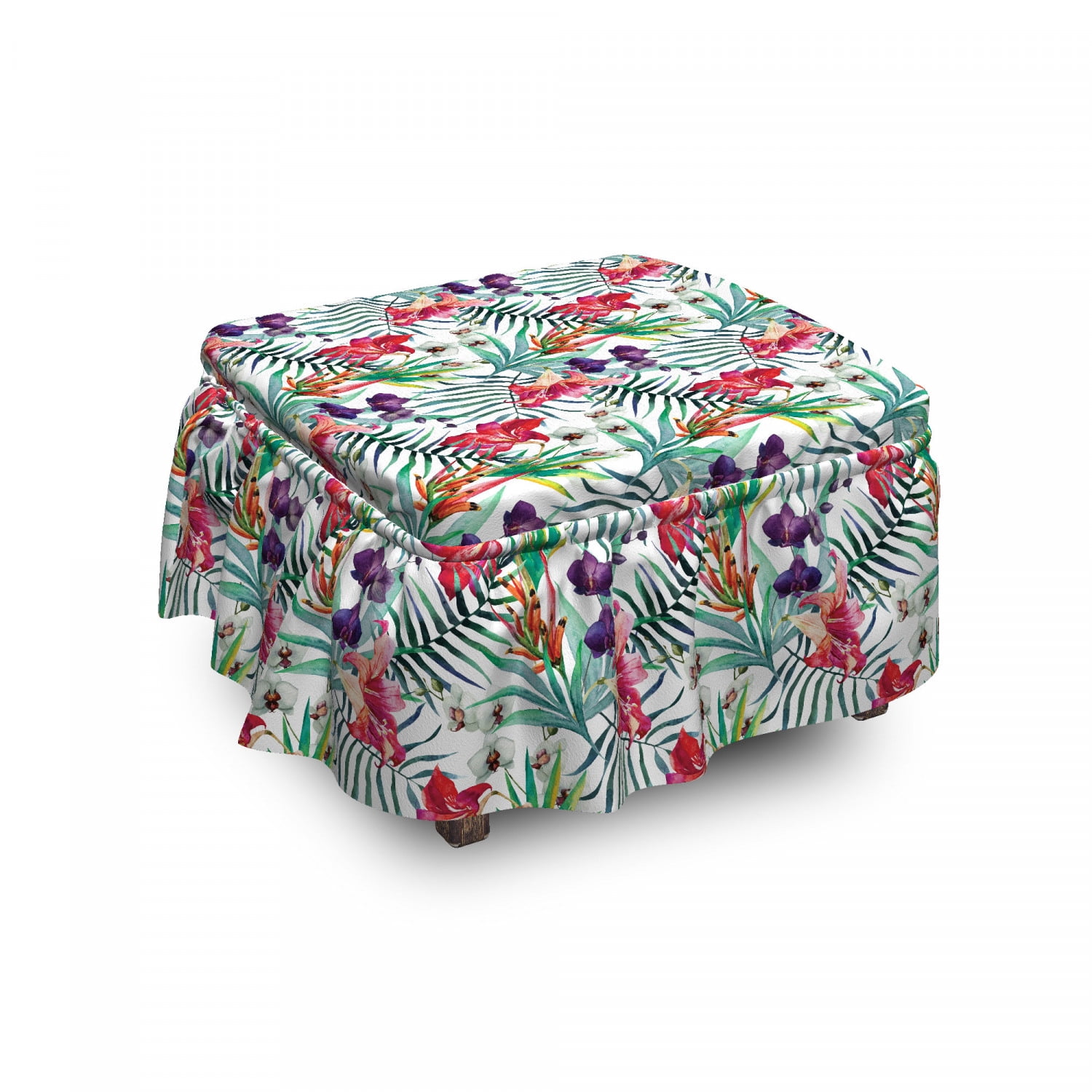 Watercolor Flower Ottoman Cover, Tropical Orchids, 2 Piece Slipcover ...