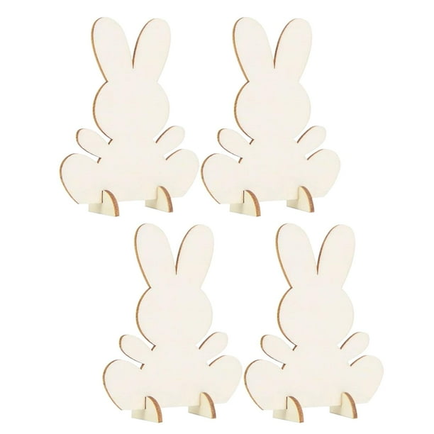 4x Unfinished Wooden Bunny Cutouts Unpainted Hanging with Rack Wood ...