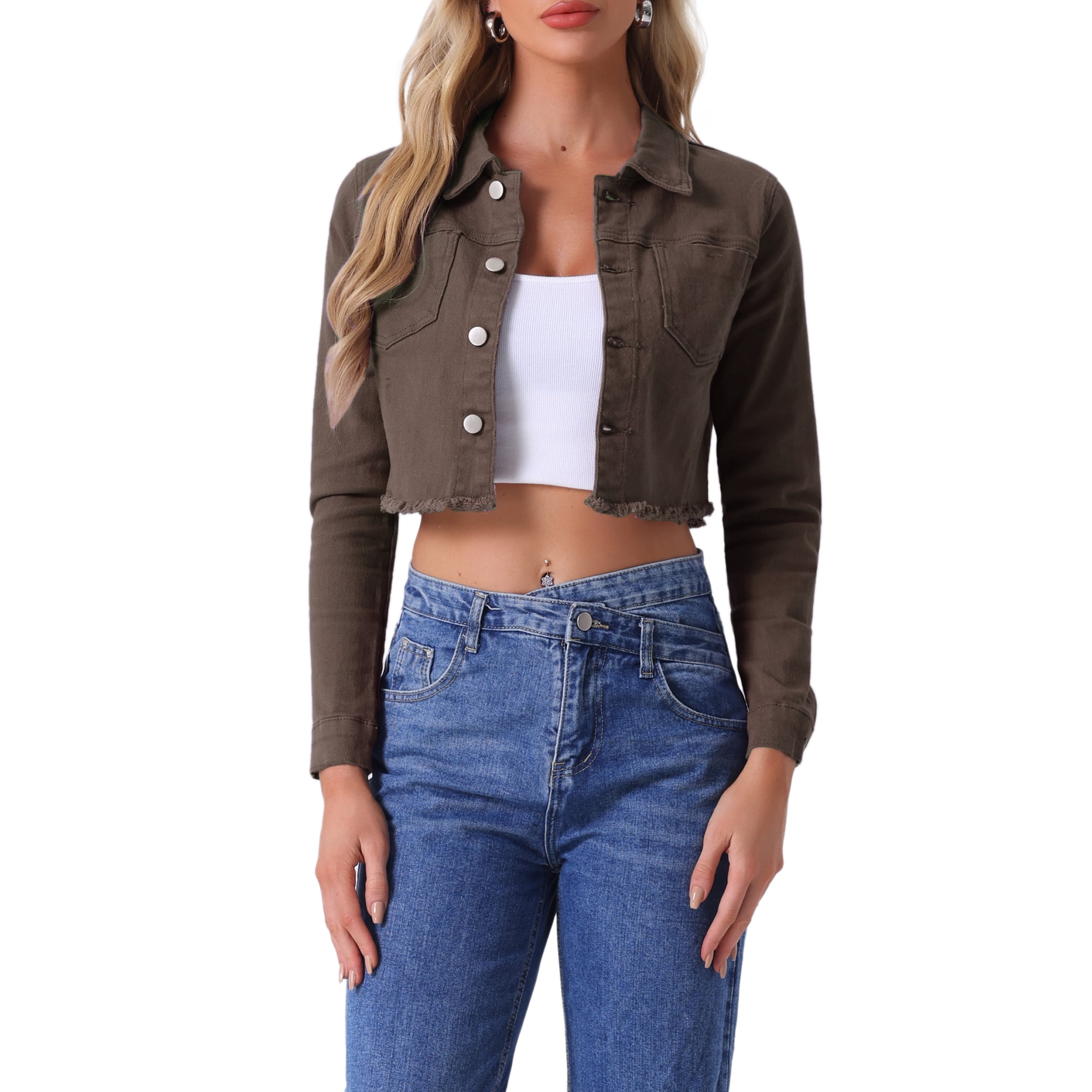 Click here for Inspire Chic Womens Jean Jacket Frayed Button Up W... prices