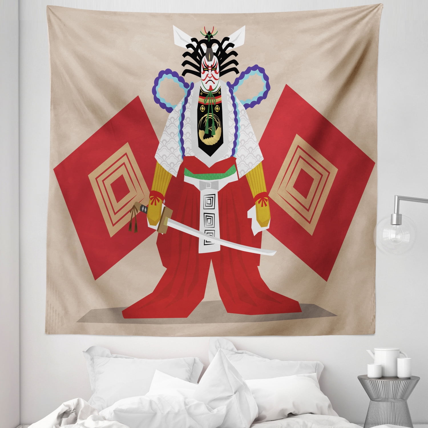 Kabuki Tapestry, Cartoon Kabuki Performer on Stage Actor with Eastern ...