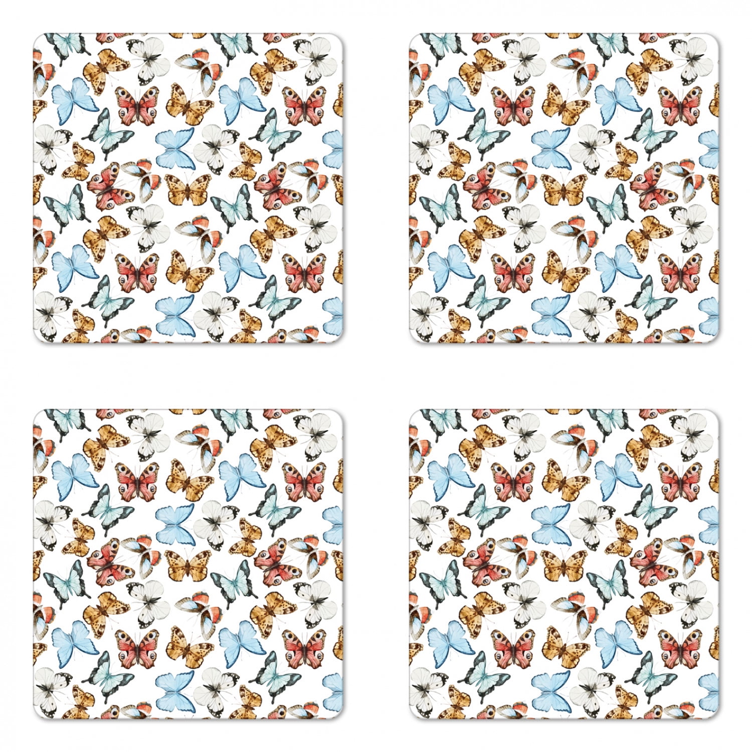 Butterfly Coaster Set of 4, Various Colorful Butterflies Watercolor ...