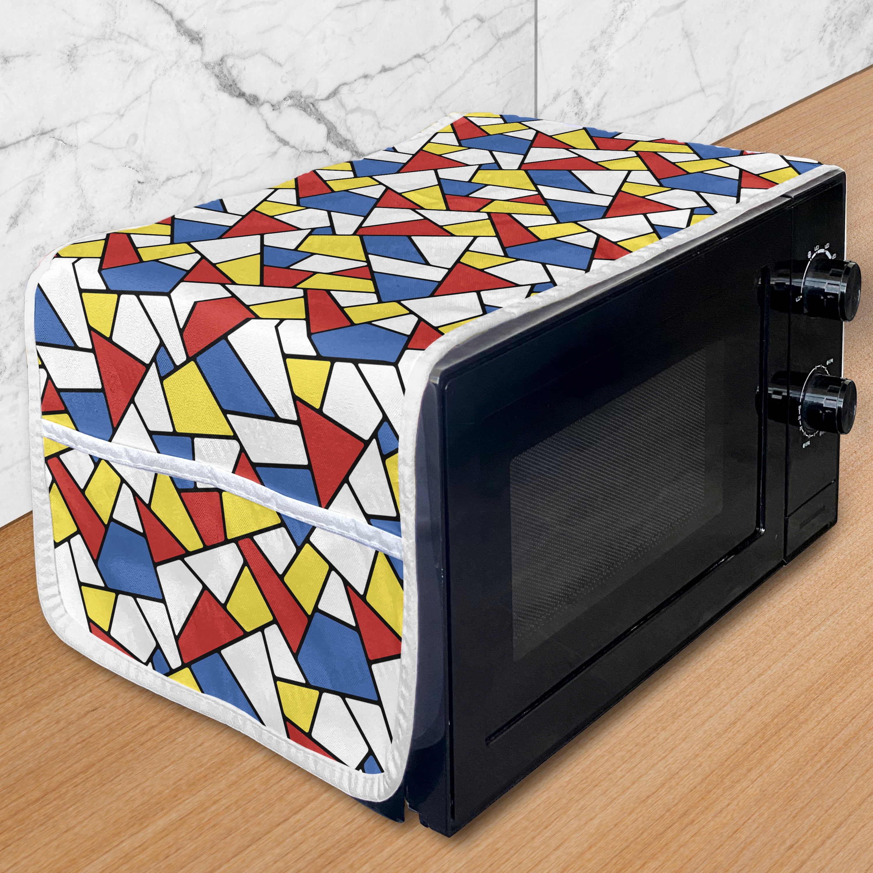Mosaic Microwave Oven Cover, Geometric Shapes Composition with Colorful ...