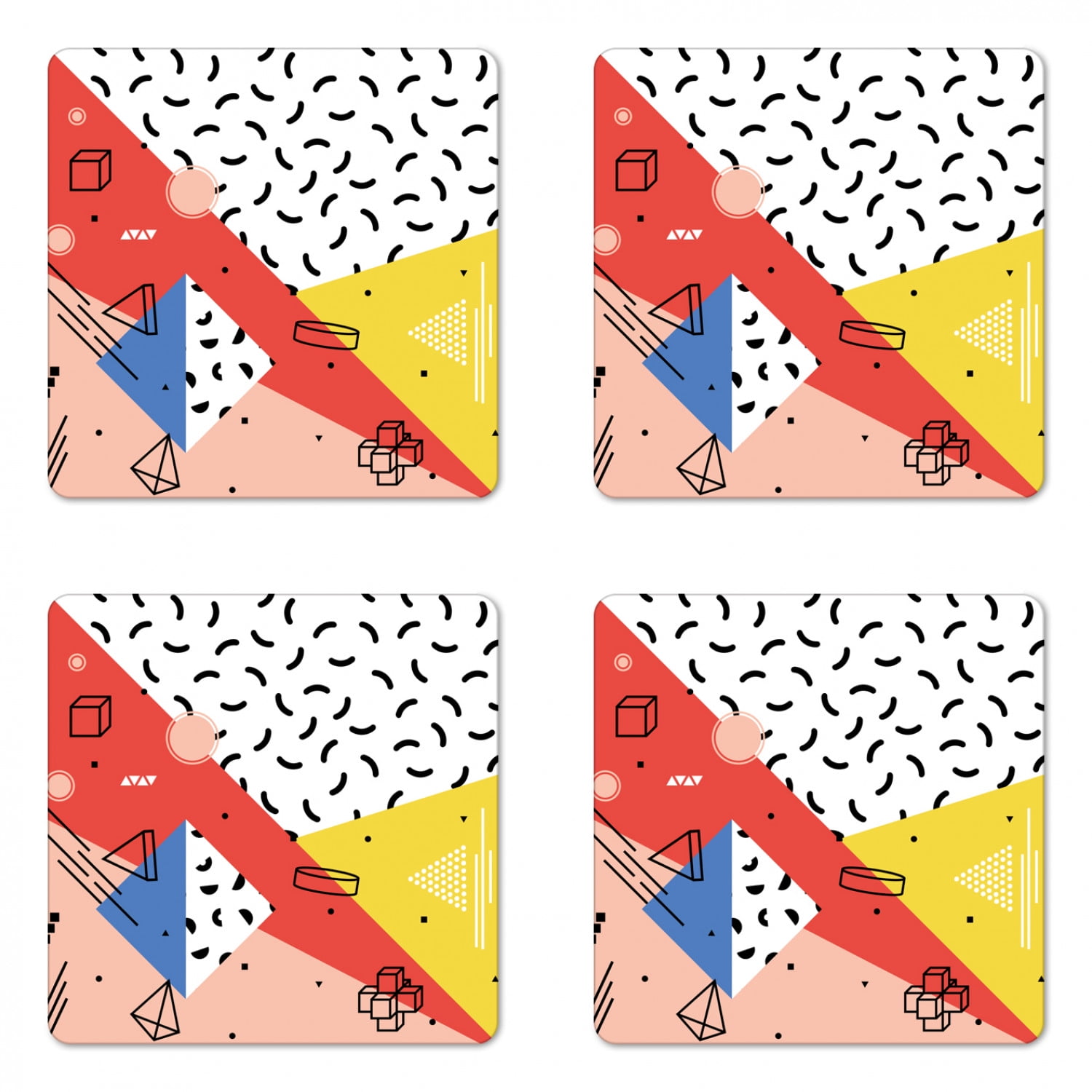 Abstract Coaster Set of 4, Modern Geometric Trippy Triangles Cubes ...