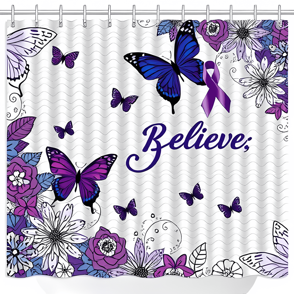 Click here for Qinc Vibrant Purple & Blue Butterfly Shower Curtai... prices