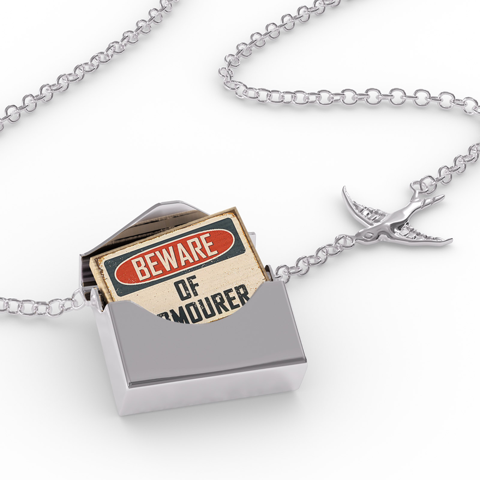 Locket Necklace Beware Of Armourer Vintage Funny Sign in a silver ...