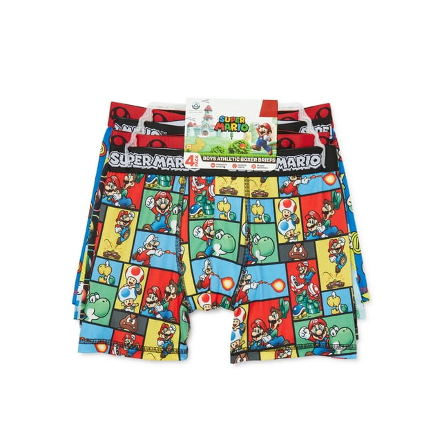 Super Mario Bros Boys All Over Print Boxer Briefs Underwear, 4-Pack ...