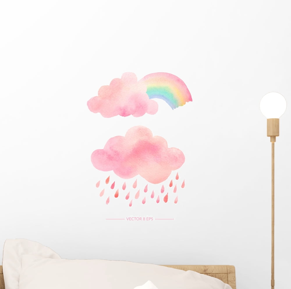 Watercolor Rainbow Rain Clouds Wall Decal Sticker Set Wallmonkeys Peel ...