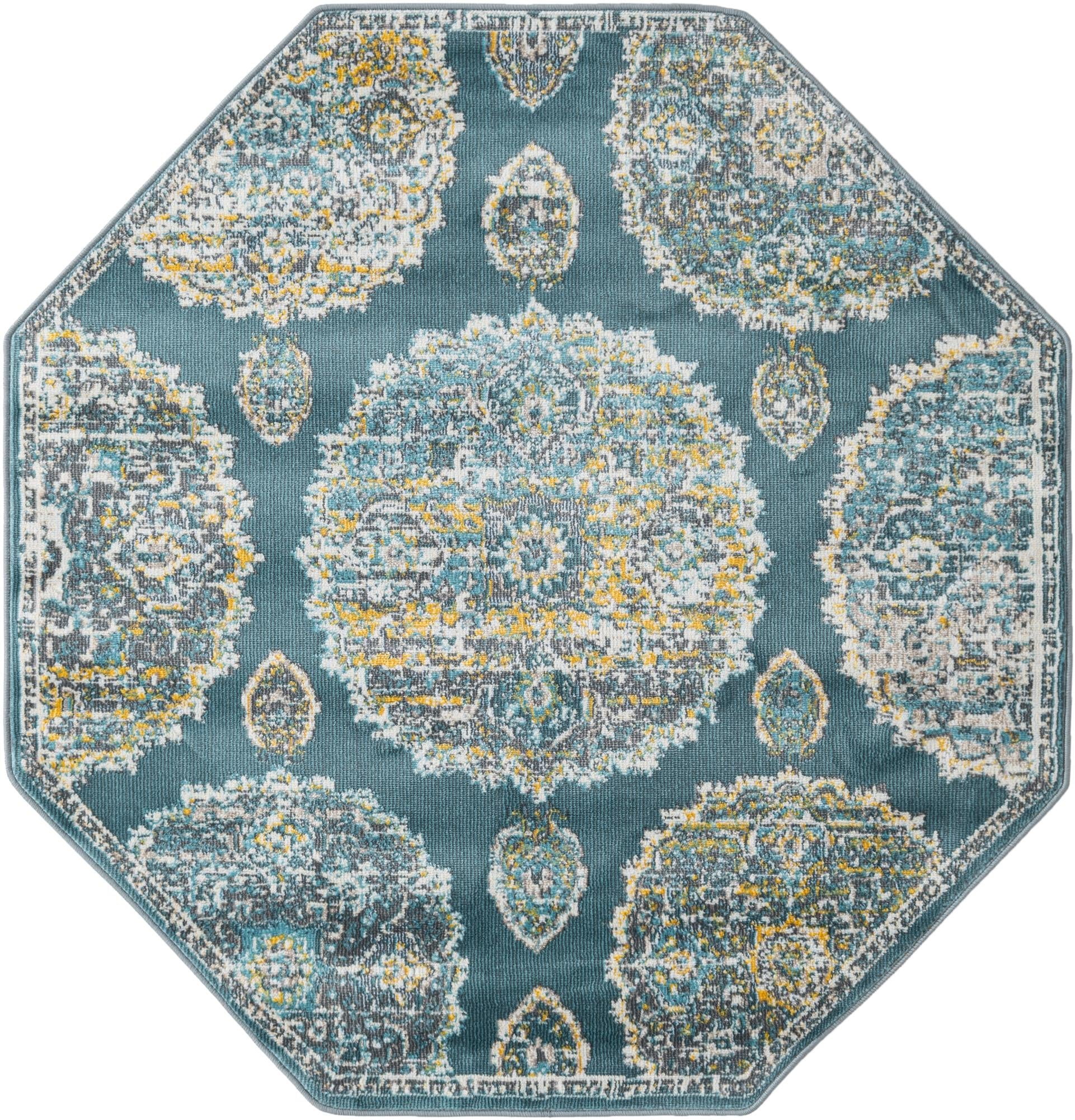 Rugs.com Paragon Collection Rug – 4 Ft Octagon Gray Blue Medium-Pile ...