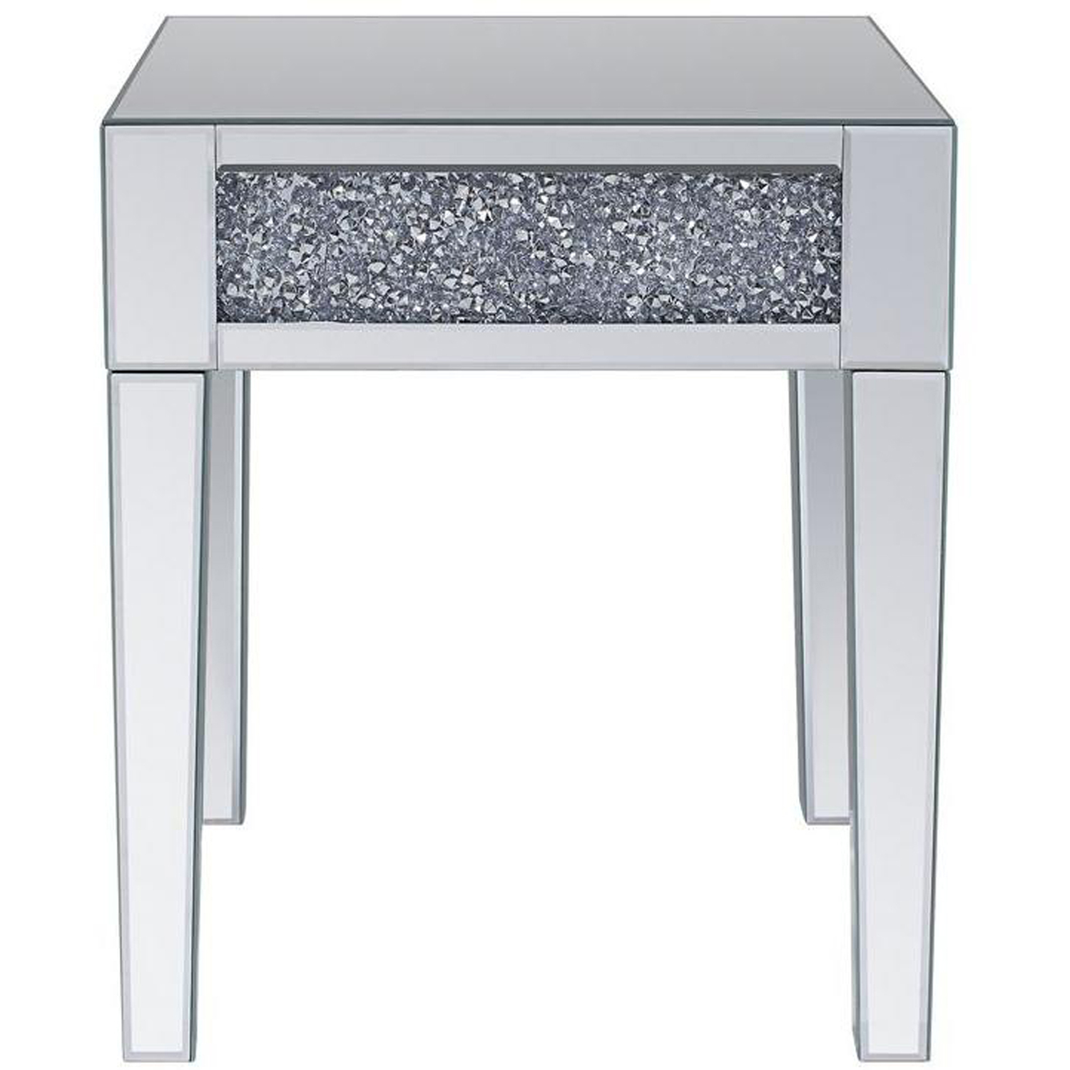 Benjara Wood and Mirror End Table with Faux Crystals Inlay, Clear ...