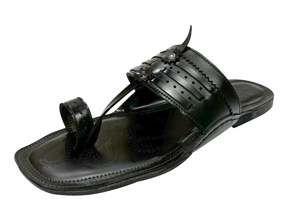 Black Kolhapuri Sandals For Mens Indian Traditional Kolhapuri Chappal ...
