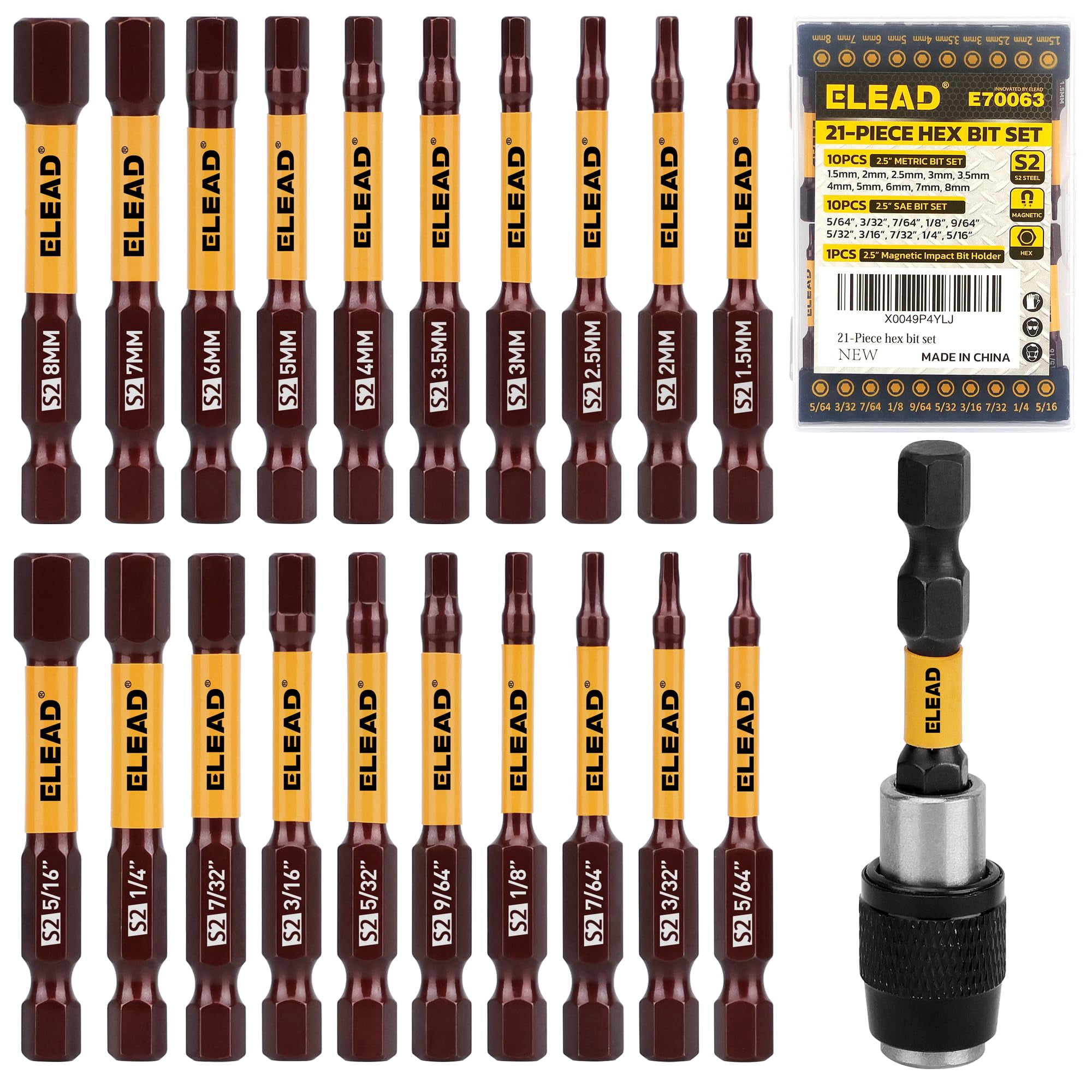 Juego de brocas ELEAD Allen-Wrench hexagonal, 21 piezas, SAE y métricas ...