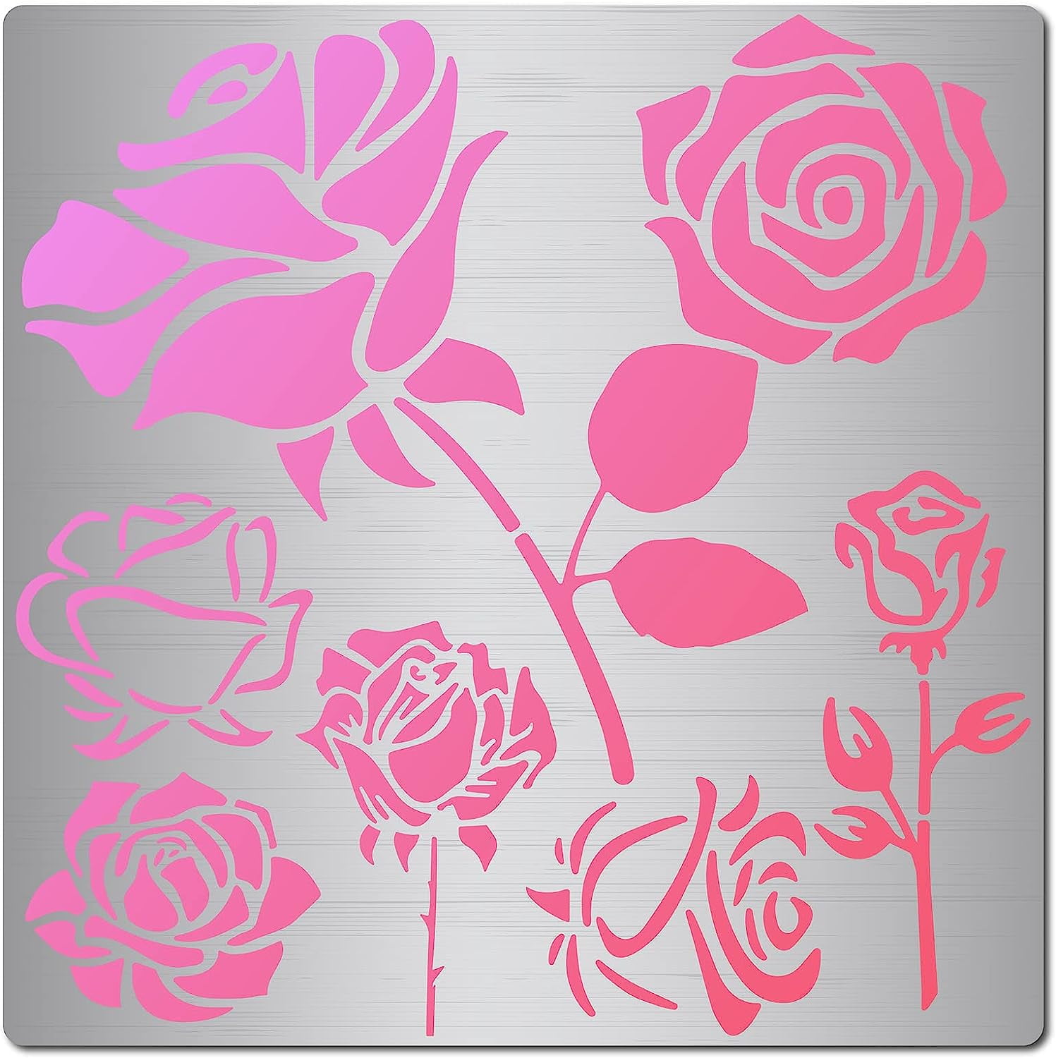 6.3 Inch Stainless Steel Rose Flower Pattern Stencils Reusable Painting ...