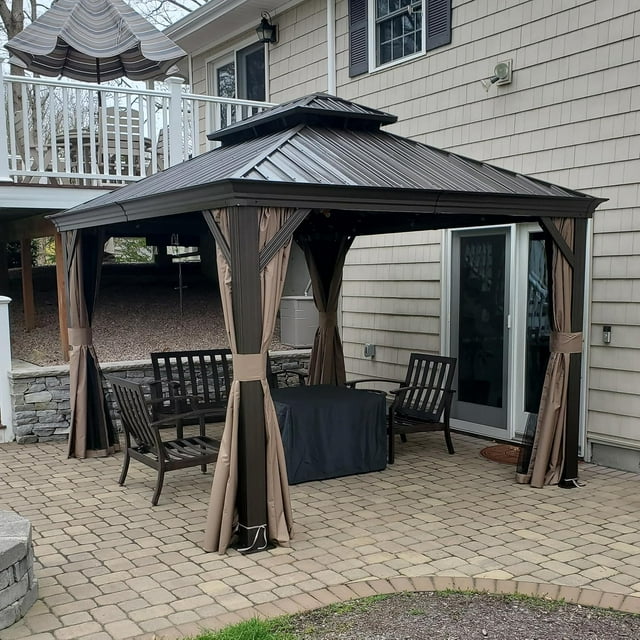 Domi 10’x14’Hardtop Gazebo, Aluminum Frame with Galvanized Steel Double ...