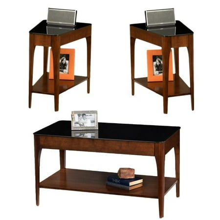 Obsidian 2 Piece Glass Top Coffee Table and Set of 2 End Table Set in ...