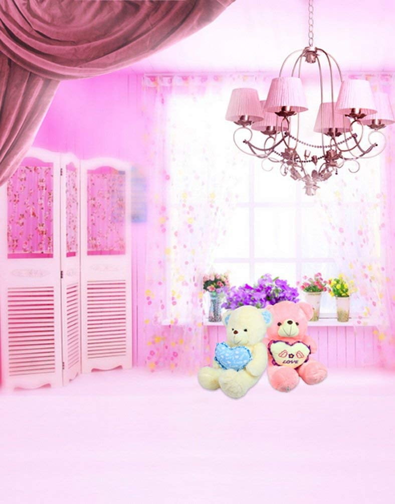 ABPHOTO Polyester Pink Room Cartoon Bears Photography Backdrops Photo ...